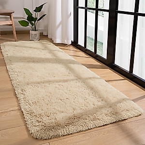 Przemy Fluffy Runner Rug for Bedroom Living Room, 2x6 Feet Beige Shag Area Rugs, Soft Fuzzy Carpet for Bedside Nursery Kids Room College Dorm, Plush Throw Rug for Home Decor