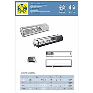 Elite Kitchen Supply Commercial Sushi Display Cooler Case Refrigerator, ETL NSF Curved Glass Sashimi Roll Restaurant Showcase Japanese Deli Fridge 5 Pan Countertop, 60" W 2.19 cu. ft. Black