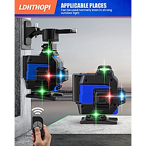 LDHTHOPI 4D 200FT Laser Level, Red/Green/Blue 3 Color laser level 360 self leveling, 16 Cross Line Laser with 2 Rechargeable Batteries for Ceiling, Floor, Construction and Picture Hanging