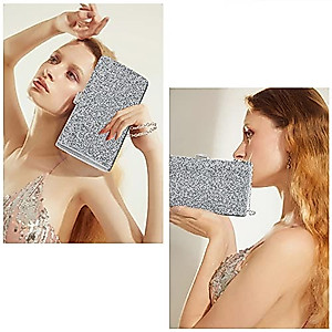 Silver Clutch Purses for Women Evening Bride Crystal Bags and Clutches Prom Bag Glitter Purse Womens Wedding Prom Party (Silver)