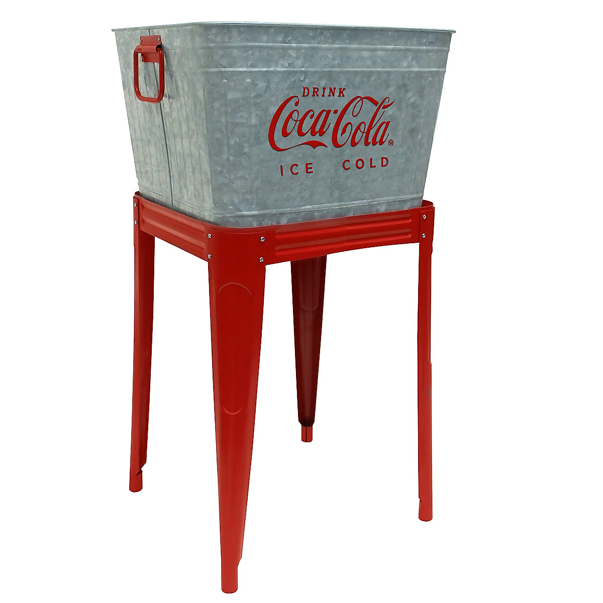 Leigh Country CP 98090 Galvanized 42 Qt. Coca-Cola Wash Tub Stand, Silver and Red