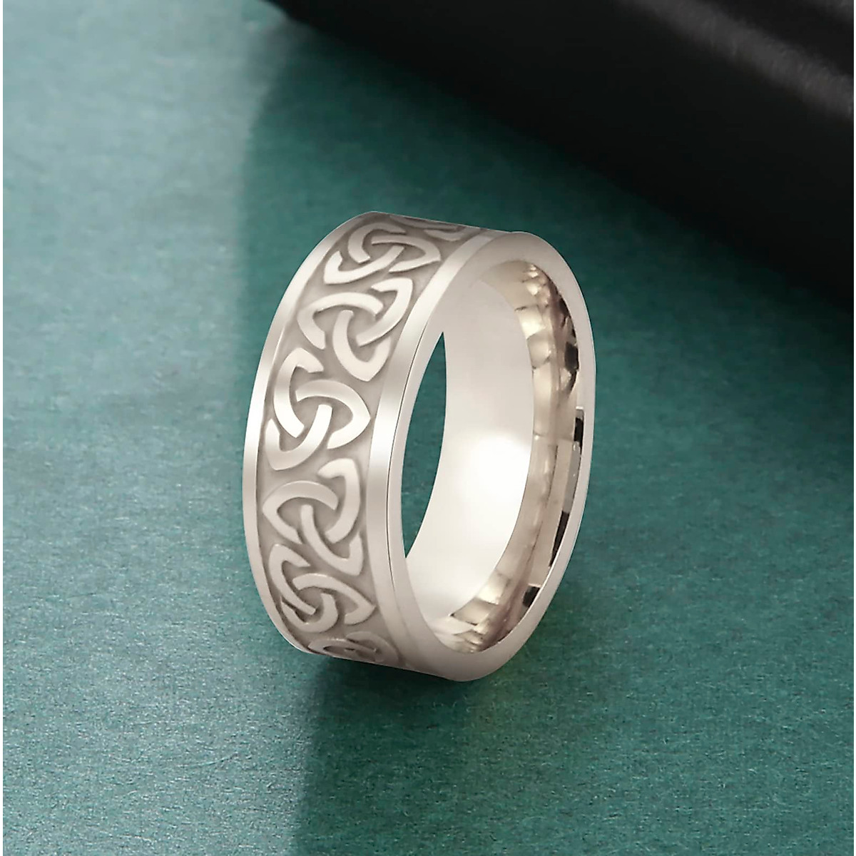 SIPURIS Celtic Trinity Knot Ring Witches Knot Irish Triquetra Knot Spinner Ring Stainless Steel Nordic Viking Ring Band Jewelry for Men,Women (10, Sliver2)