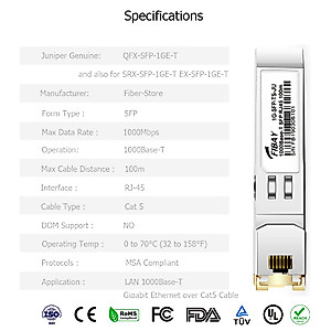OPSTRAN 1000BASE-T SFP RJ45 Copper Transceiver Module Compatible with Juniper QFX-SFP-1GE-T SRX-SFP-1GE-T EX-SFP-1GE-T 100m Cat5e/6 10 Pack