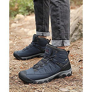 ASTERO Men Hiking Boot Warm Ankle Booties Non-slip Winter Shoes Snow Footwear for Male Climbing Trekking(Blue, Size 8.5)