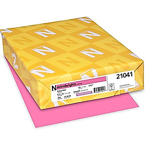 Neenah 21041 Wausau Astrobrights Colored Cardstock, 8.5” x 11”, 65 lb / 176 GSM, Pulsar Pink, 250 Sheets