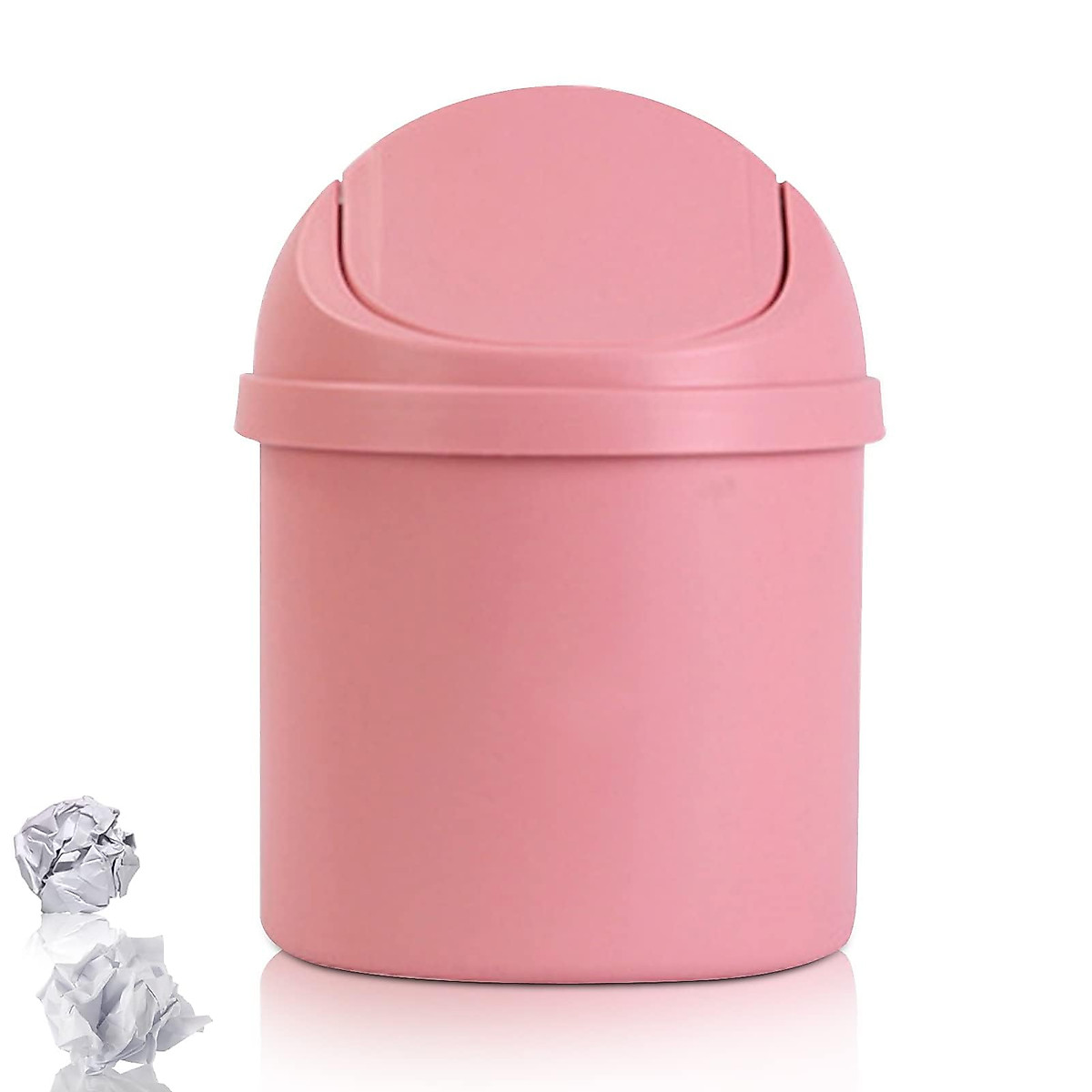 HERCHR Plastic Mini Swing Lid Trash Can, Pink, 6"
