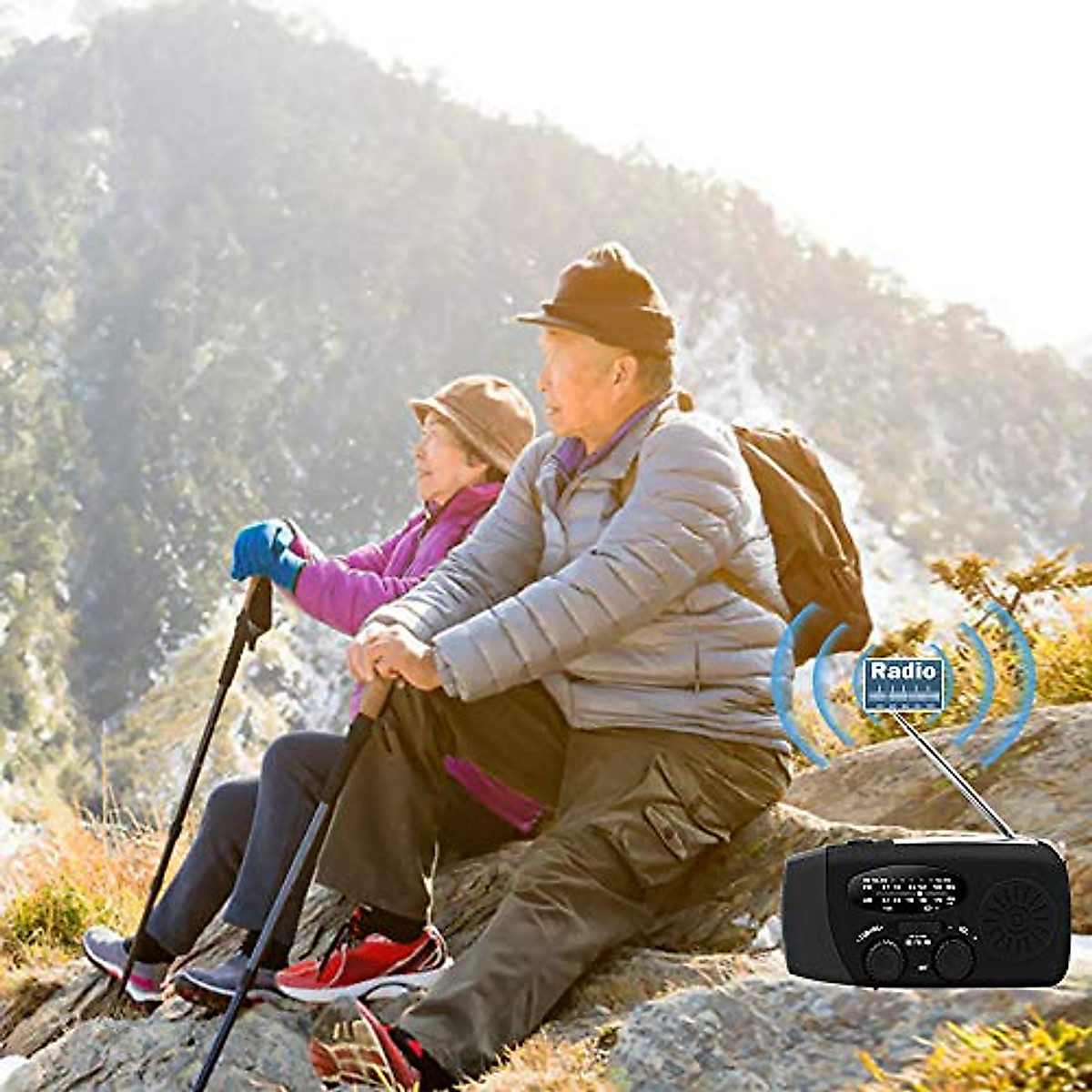 Upgraded Emergency Solar Weather Radio Hurricane Supplies Earthquake Kit Hand Crank Self Powered AM/FM/WB NOAA Wind up Survival Radios LED Flashlight 1000mAh Power Bank for iPhone Smart Phone