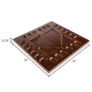 Mancala Board Game- 4 Player, Square Root Strategy Game, Folds for Storage or Travel and Includes 96 Plastic Stones for Kids & Adults by Hey! Play! , Brown