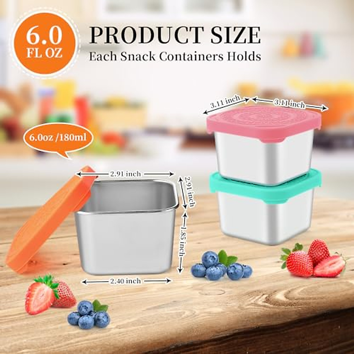 LEGELITE 4 Pack Salad Dressing Container To Go, 6oz Reusable Small Condiment Containers with Lids, Leakproof Silicone Lids Stainless Steel Sauce Containers for Lunch