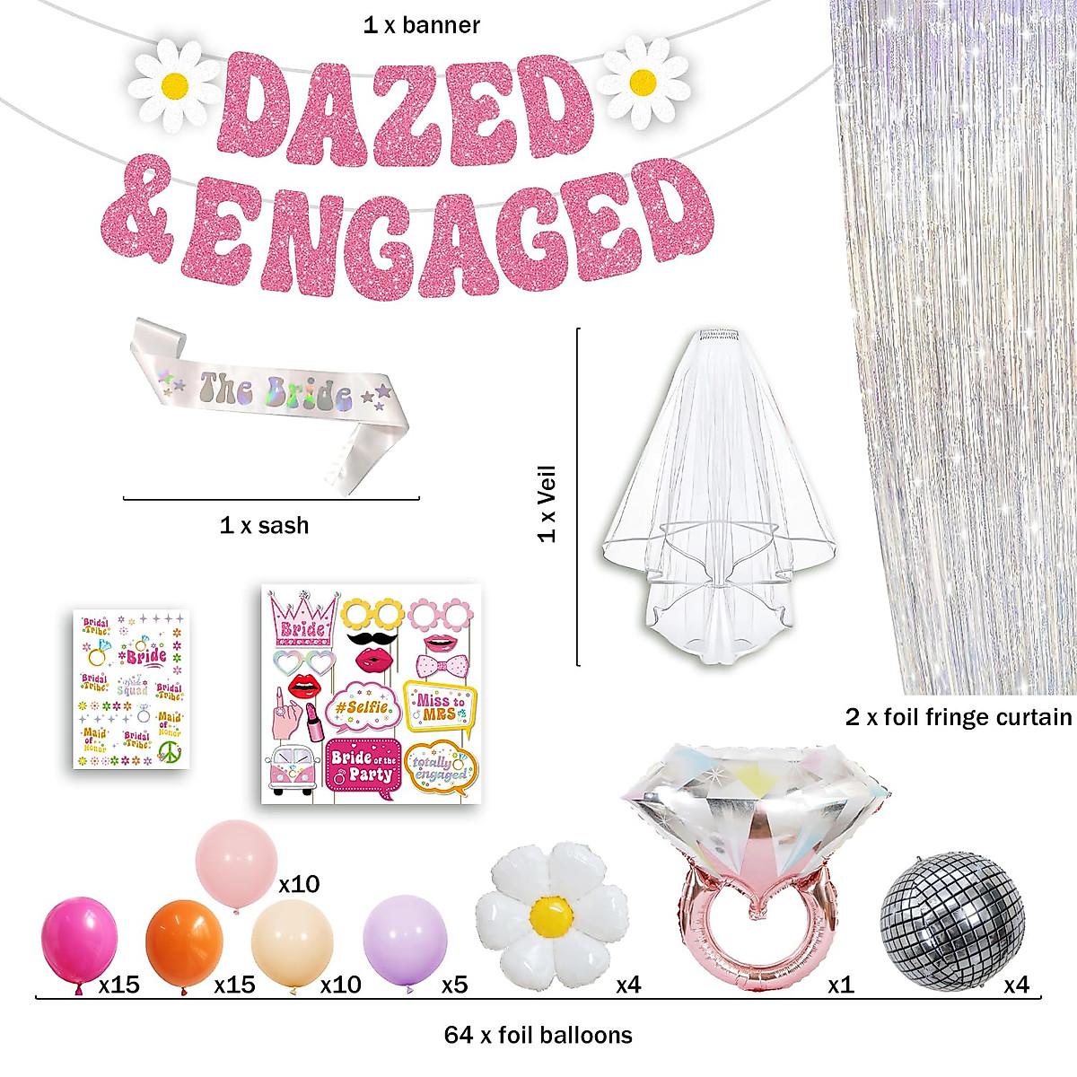 Dazed and Engaged Bachelorette, 86 Pcs Dazed and Engaged Decorations, Bachelorette Party Decorations Wedding Bridal Shower Party