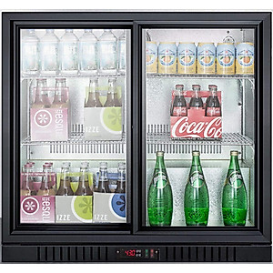 Summit SCR700B 36"" Freestanding Beverage Center with 7.4 cu. ft. Capacity 4 Adjustable Wire Shelves Lock Adjustable Thermostat and Automatic Defrost in Black