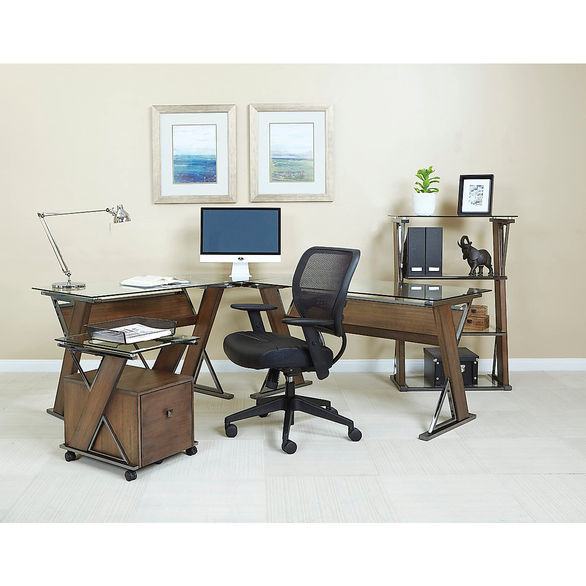 SPACE Seating Professional AirGrid Dark Back and Padded Black Eco Leather Seat, 2-to-1 Synchro Tilt Control, Adjustable Arms and Tilt Tension with Nylon Base Managers Chair