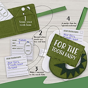 Dinosaur Tooth Fairy Pillow Boy-Tooth fairy kit w/Notepad & Keepsake Photo Pouch-Felt Tooth Fairy Box - Dear Tooth Fairy Notepad - Keepsake Tooth fairy Pouch for Teeth - Tooth Fairy Pillow boy & Girls