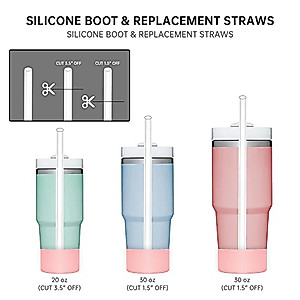 3 Pack Silicone Boot for Stanley 40 oz Quencher Tumbler with Handle, 8 Pack Replacement Straws with Cleaning Brush for Stanley 40 oz with Handle，Stanley Cup Accessories(Pink)