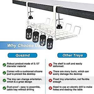 Quszmd Under Desk Cable Management Tray No Drill - Under Desk Cable Organizer for Wire Management. Super Sturdy Desk Cable Rack .Standing Desk Cable Management (16" Black Wire Tray)
