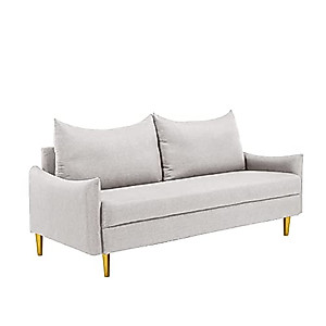 KoiHome Polyester Loveseat Curved Arms, Sleeper Two Pillows, Modern Couch with Tapered Metal Legs, 2-Seater Sofa, Upholstered Bed for Living, Bedroom,Office,Waiting Room, Beige