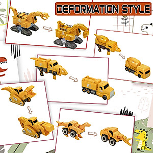 SLENPET 5 in 1 Dinosaur Transforming Robot Toys Set, Magnetic Assemble into Emulation 14.5 inches Large Robot Figures, 5 Construction Trucks & Dinosaurs for Boys, Kids Ages 3 and Up