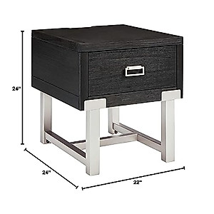 Signature Design by Ashley Chisago Contemporary Rectangular End Table with Outlets and USB Ports, Black & Silver