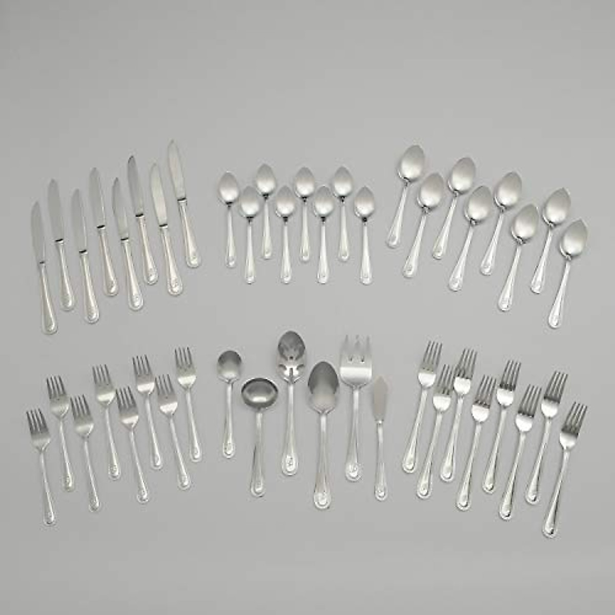 RiverRidge 10-162 Beaded 46 Piece Monogrammed Flatware Set, Letter R, No size, Silver