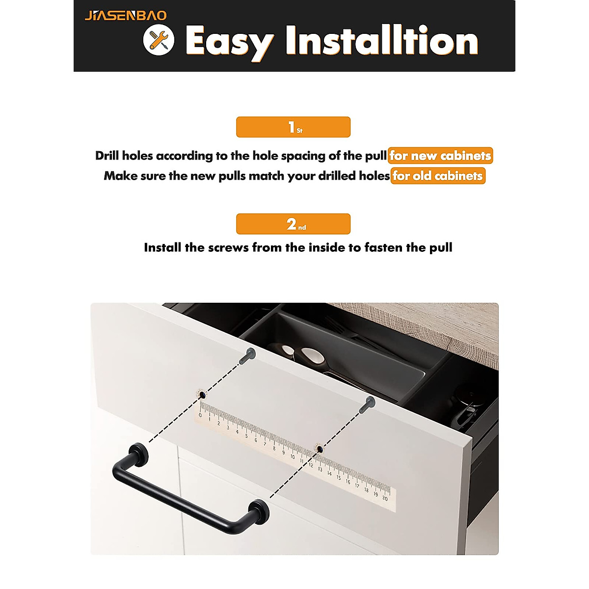 JIASENBAO Black Cabinet Bar Pulls 5" Hole Center 5 Pack Classic Modern Matte Drawer Handles Kitchen Cupboard Bathroom Dresser Cabinet Hardware