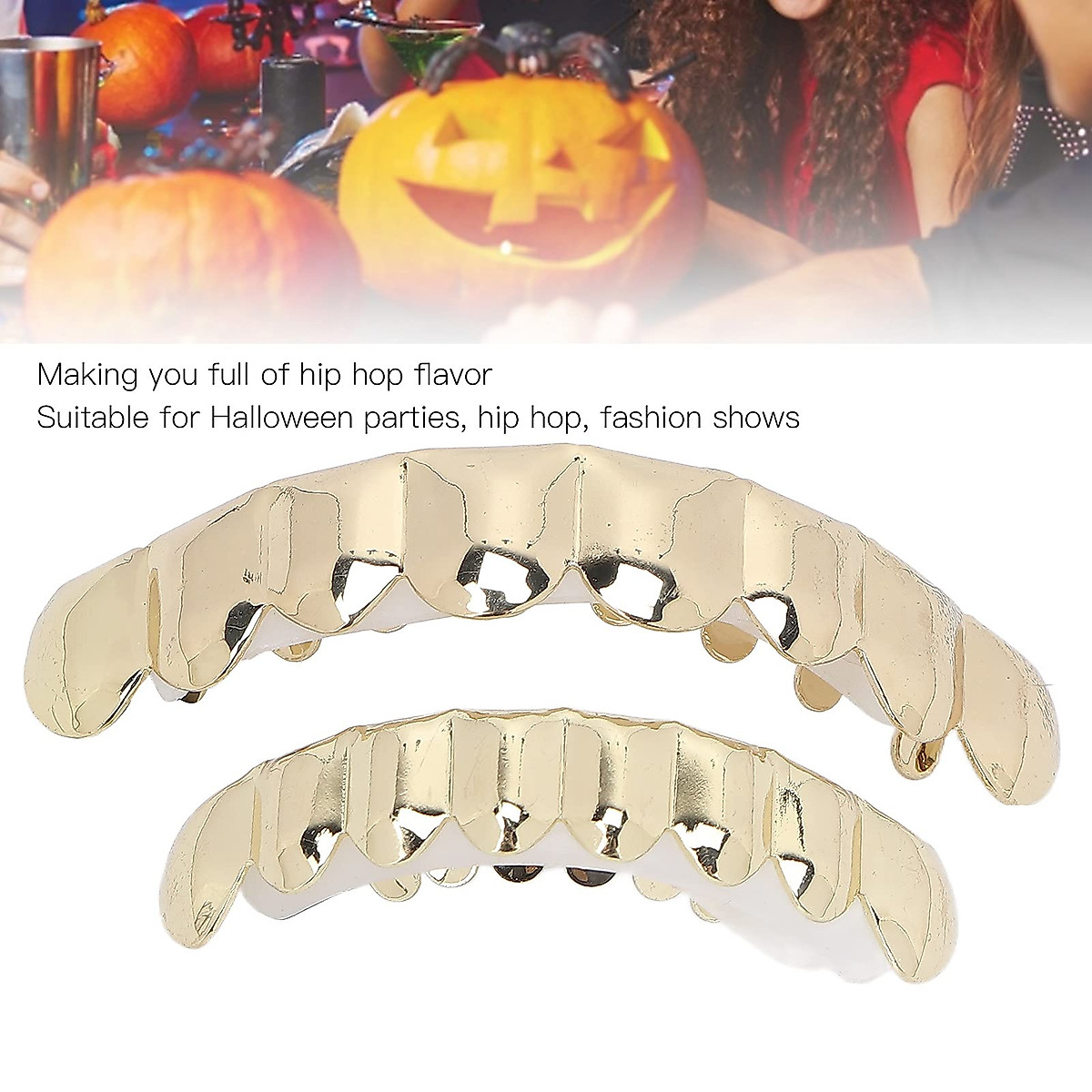 Hip Hop Teeth Set Alloy Golden False Teeth Decoration Brace for Halloween Festival Party Hip Hop Teeth Decoration
