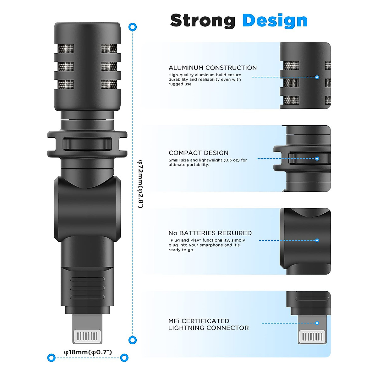 BOYA BY-M100D iPhone Microphone Mini Plug&Play Phone Microphone for iPhone 14/14 Pro/13/iPad/IOS with Lightning Port for YouTube/Vlog/Interview