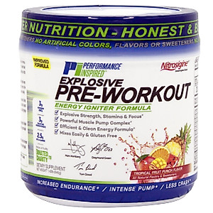 Performance Inspired Nutrition PreWorkout Powder - All Natural - G-Free & Vegan Formula - Contains Citrulline - Nitrosigine - Green Tea - Arginine - Beta Alanine - Tropical Fruit Punch - 32 Servings