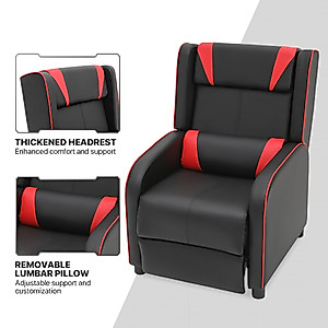 MoNiBloom Recliner Chair for Living Room Massage PU Leather Recliner Sofa, Adjustable Gaming Recliner Reading Chair Home Theater Seating with Foot Rest, Padded Backrest and Thick Seat Cushion, Red