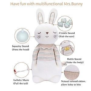 COTTONEBEBE Organic Baby Toys, Stuffed Animal Toy with Lullaby Music for Infant Babies 0 3 6 12 to 36 Months Boy & Girl,Ideal Gift for Newborn (Mrs.Bunny, Cotton)
