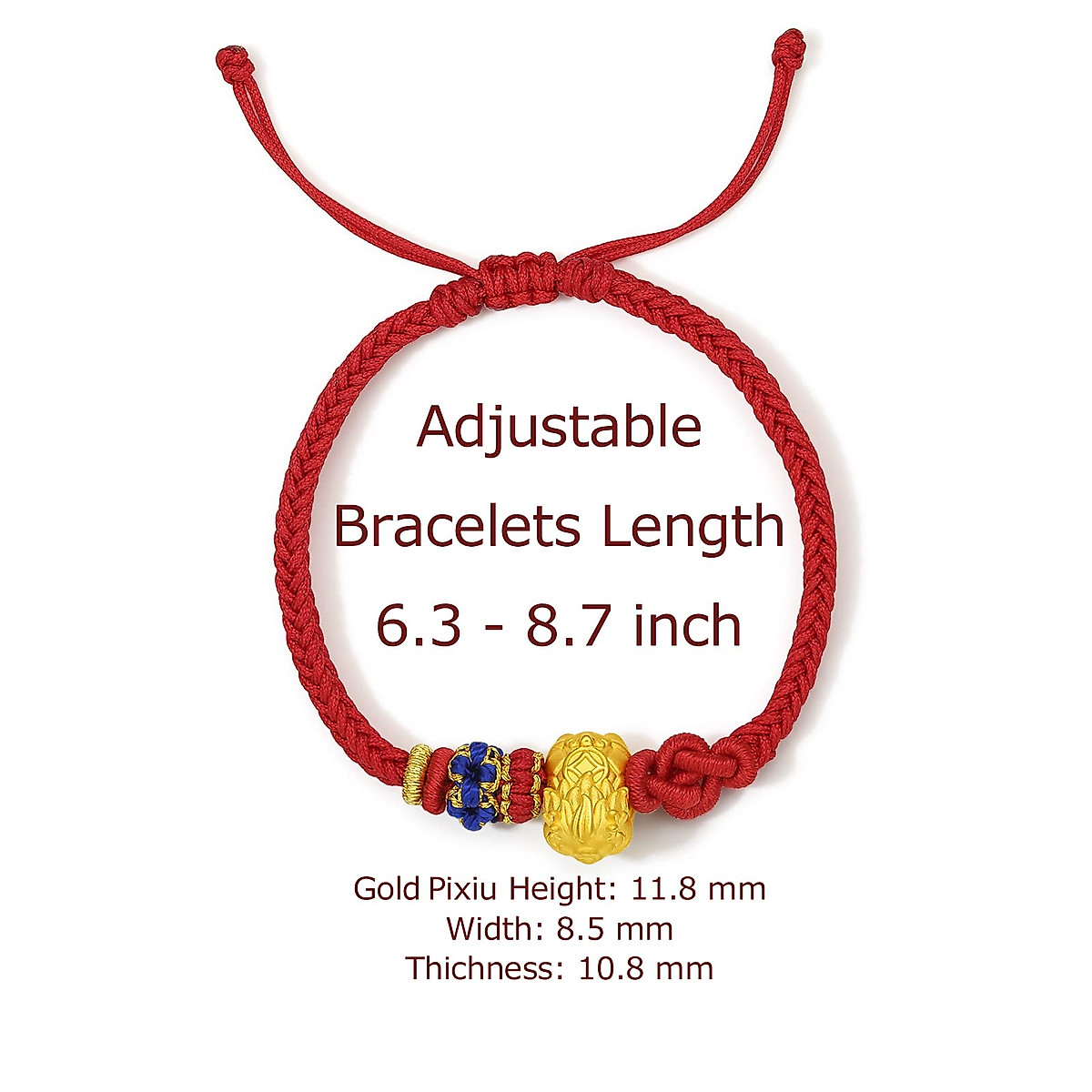 ZHOU LIU FU 24K Solid Gold Bracelet for Women, Real Pure Gold Jewelry Dainty Fortune Pixiu Ball Dragon Turtle Adjustable Red Black Braided Bracelet for Men Girlfriend