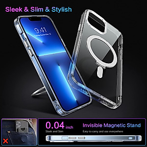 DUEDUE for iPhone 13 Pro Max Magnetic Case with Invisible Stand [Compatible with Magsafe], Clear Full Body Protective Cover Slim Transparent Shockproof Phone Case for iPhone 13 Pro Max 6.7", Clear