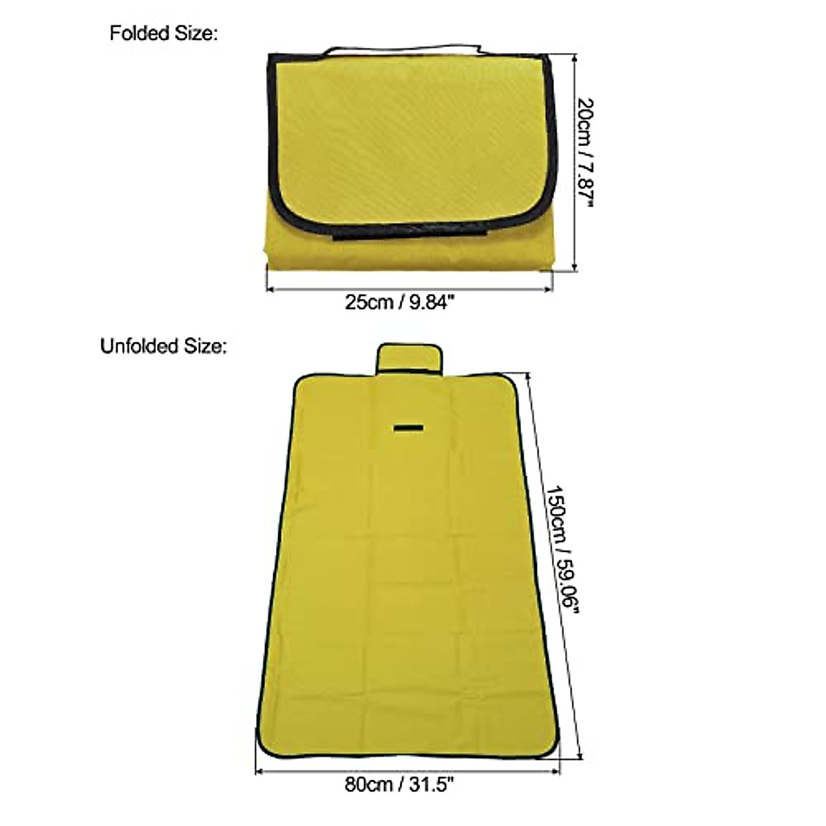 PATIKIL 59" x 32" Outdoor Picnic Blanket, Waterproof Foldable Beach Mat for Hiking, Camping, Park, Garden, Yellow