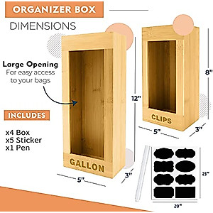 DIOZYRA Ziplock Bag Storage Organizer for Kitchen Drawer, Premium Bamboo Plastic Bag Organizer, Food Storage Bag Holders Suitable for Gallon, Quart, Sandwich and Snack Variety Size Bag