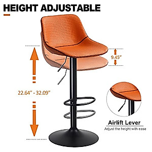 YOUNUOKE Bar Stools Set of 2 Modern Faux Leather Swivel Counter Height Barstools with Back Adjustable Tall Bar Stool Chairs for Kitchen Islands