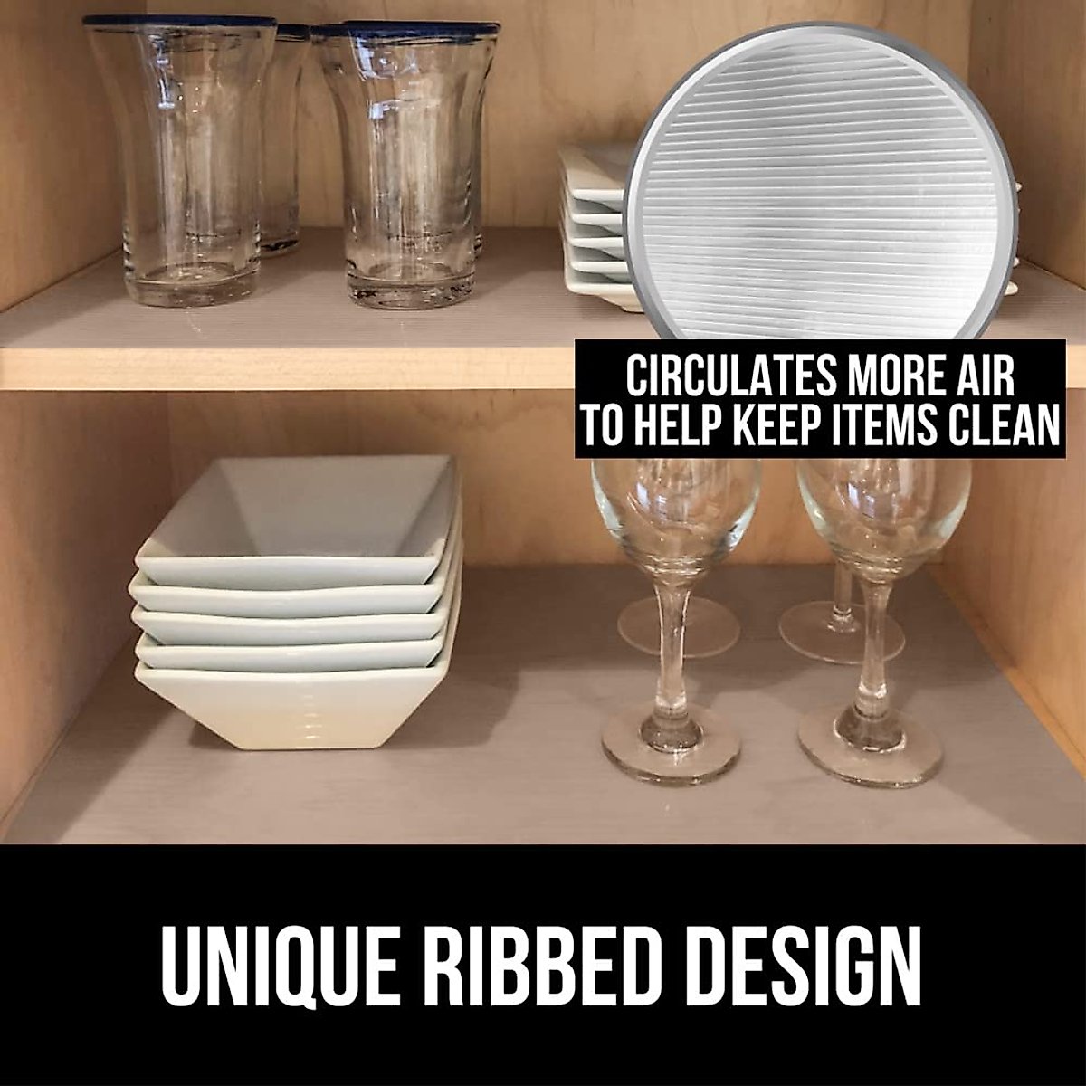 Gorilla Grip Ribbed Drawer Liner and Drawer Liner, Ribbed Liner Size 17.5x10, Waterproof Liners for Drawers, Shelf Liner Size 17.5x20, Non Adhesive Liners, Both in Beige, 2 Item Bundle