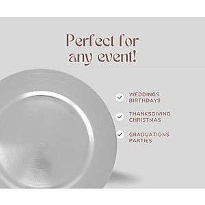 Ms Lovely Metallic Foil Charger Plates - Set of 6 - Made of Thick Plastic - Silver