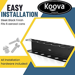 Koova 6 Aerosol  Spray Can Holder | Easy Install Wall Mount | Heavy-Duty Powder Coated Steel Storage Rack for Garage & Home | Craft Workspace Paint Bottle Organizer | Hardware Included | USA Made