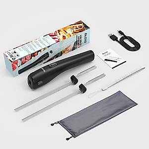 VLOXO Cordless Electric Knife, Electric Knives Rechargeable Bread Knife with Safety Lock Ergonomic Handle Electric Meat Knife for Carving Meat Bread Steak Fish Fillet Cheese Include 2 Blades