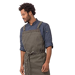 Chef Works unisex adult Denver Chefs Cross-back Bib Work Utility Apron, Olive Wood, One Size US
