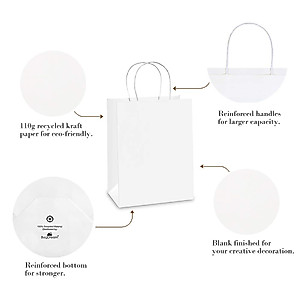 BagDream Gift Bags 8x4.25x10.5 100Pcs Kraft Paper Bags with Handles Bulk, White Gift Bags Medium Shopping Retail Merchandise Wedding Party Favor Bags, Paper Grocery Bags Sacks Recyclable