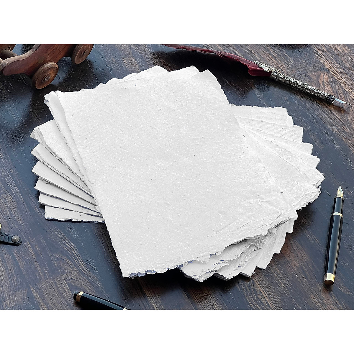 Watercolor Paper - Art Paper - Mixed Media Paper - Water Color Paper - Vintage Paper - 150 GSM Water Color Paper for Artists - Handmade Cotton deckled Edge Paper (A4 (11.7' X 8.3'), Off White)
