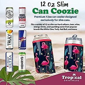 Tropical Drinkware -1 Slim Can Coozie - Insulated Slim Can Cooler for Tall Skinny Beer Cans - 12oz Truly Hard Seltzer Coozie Insulator - Metal White Claw Can Coozie
