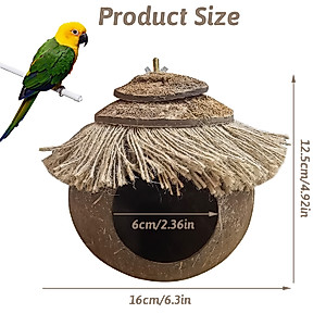 Tfwadmx Natural Coconut Fiber Hanging Birdhouse for Cage, Bird Shell Breeding Nest for Parrot, Parakeet, Lovebird, Finch, Canary, Small Animals House, Bird Hideout with Coconut Twine Decoration