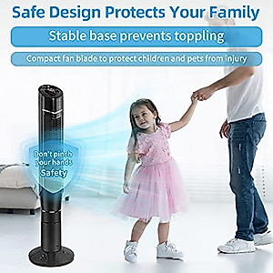 R.W.FLAME Tower Fan, 360° oscillating standing fan Room Fan Portable Bladeless Quiet Floor Fan with Remote, 8 Speeds, 3 Modes, 24H Timer for Bedroom and Home Office Use(47-inch, BLACK)
