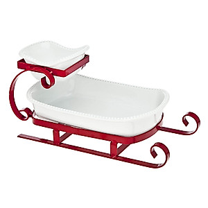 Godinger Iron Silver Art Sleigh 2 Tier Server, Red & White