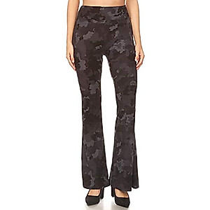Leggings Depot Womens Flared Casual, Work, Lounge Palazzo Pants Gray Camouflage - Medium