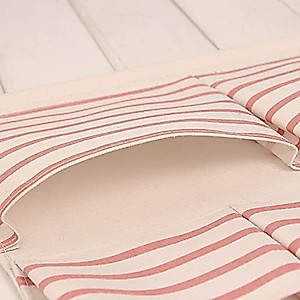 Halyuhn 23 x 14 Inch 8 Pockets Wall Hanging Storage Bag, White Red Striated Waterproof Linen Fabric Organizer with Self Adhesive Hook Wood Bar, Narrow 3-Shelf Over The Door Closet Pockets Chart