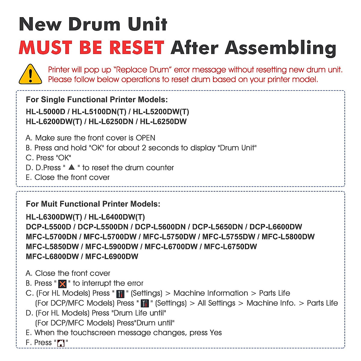 Toner Bank Compatible Drum Unit Replacement for Brother DR820 DR-820 DR 820 for Brother MFC-L5850DW HL-L6200DW HLL6200DW L6200DW MFC-L5900DW MFC-L5700DW HL-L5200DW L5200DWT Printer Drum Unit 2PK