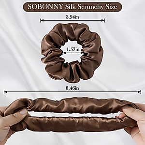 SOBONNY Silk Scrunchies for Women - 100% Mulberry Silk Hair Ties, 3 Pack, No Damage Elastic Ponytail Holders (Brown, Black, Pink)