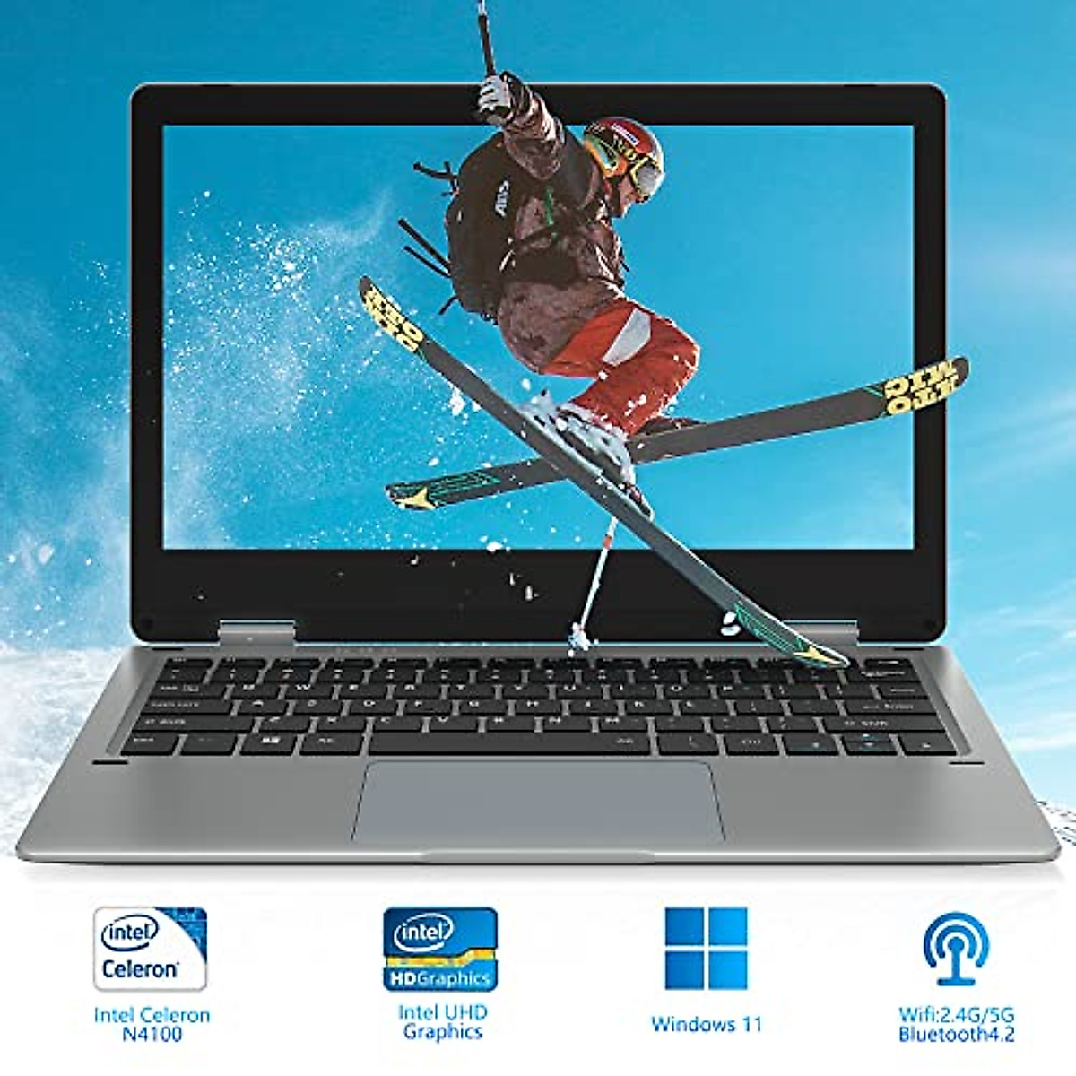 jumper Laptop, 11.6" HD Touch Screen Laptop, Flip Ultrabook with Quad-Core Intel Celeron N4100, 4GB DDR4 128GB SSD, Laptops Computer, 2.4/5GHz WiFi, BT4.2, Dual Speakers, USB 3.0(Dark Grey)
